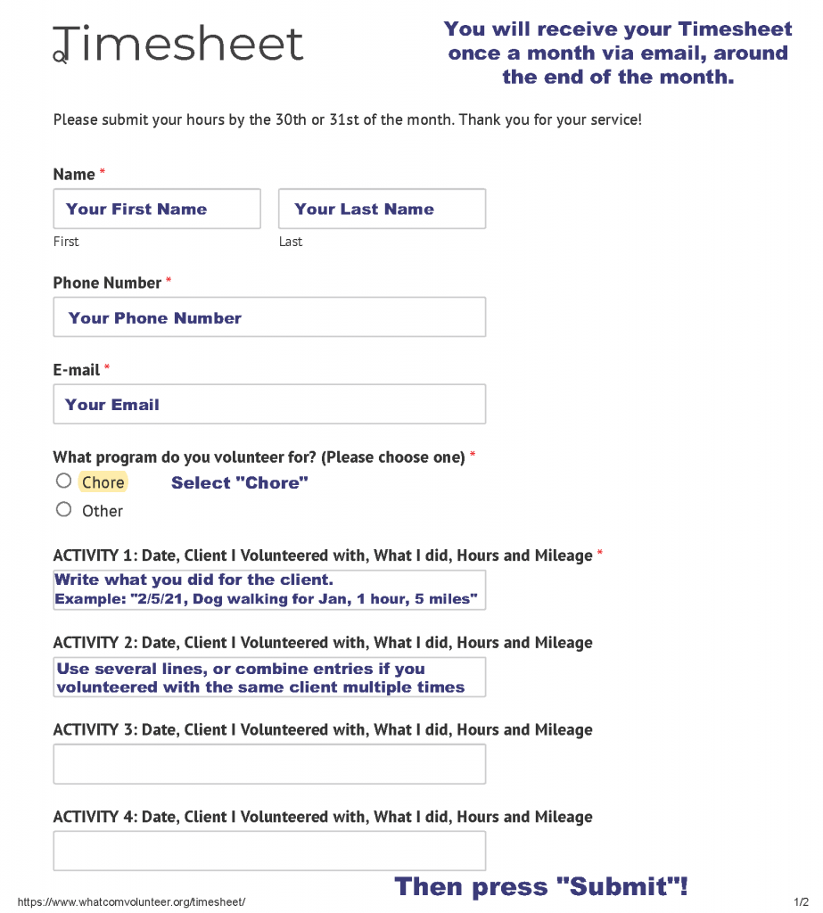 Timesheets and Mileage – The Volunteer Center of Whatcom County